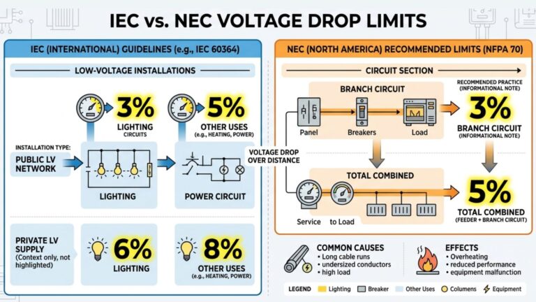 Maximum Allowable Voltage Drop as per IEC & NEC (Explained with Examples)